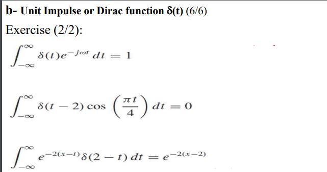 Solved b- Unit Impulse or Dirac function δ(t)(6/6) Exercise | Chegg.com