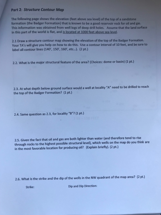 Solved Part 2: Structure Contour Map The following page | Chegg.com