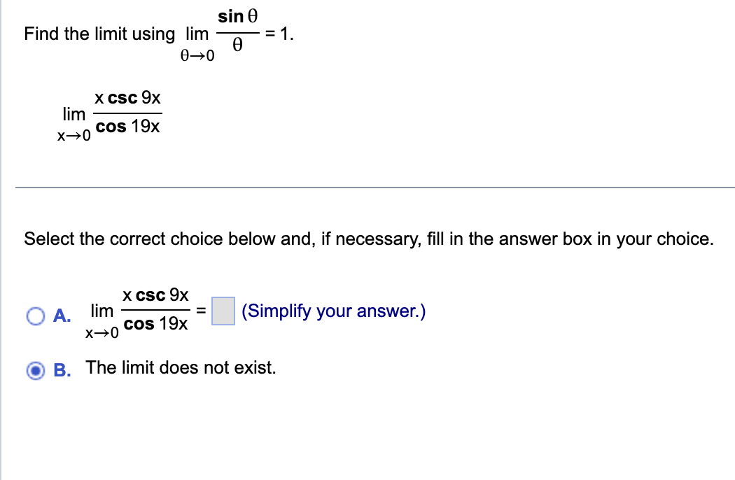 Solved Find the limit using limθ→0θsinθ=1. | Chegg.com