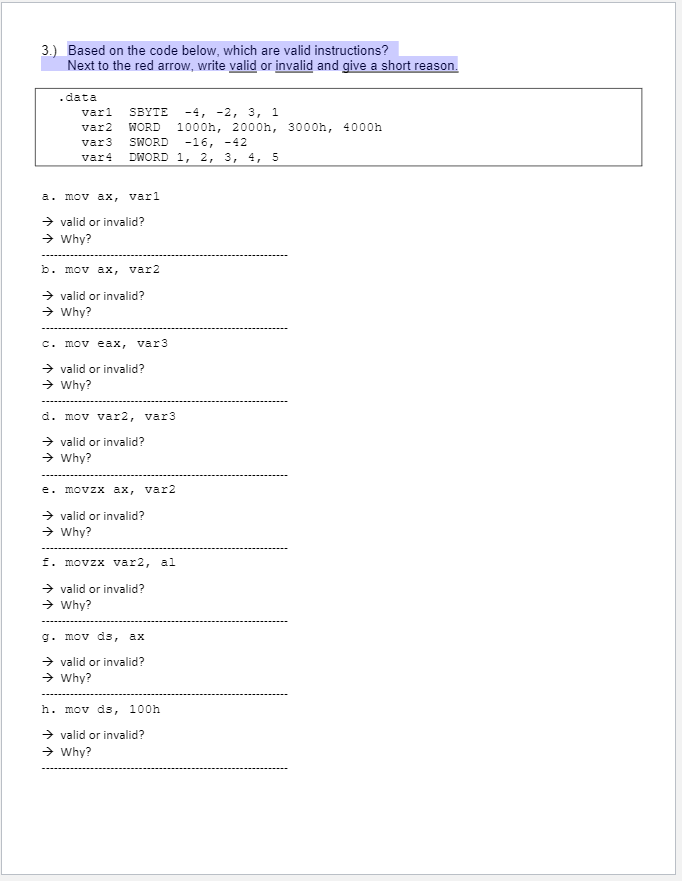 Solved 3.) Based on the code below, which are valid | Chegg.com