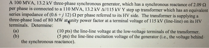 Solved A 100 MVA, 13.2 kV three-phase synchronous generator, | Chegg.com