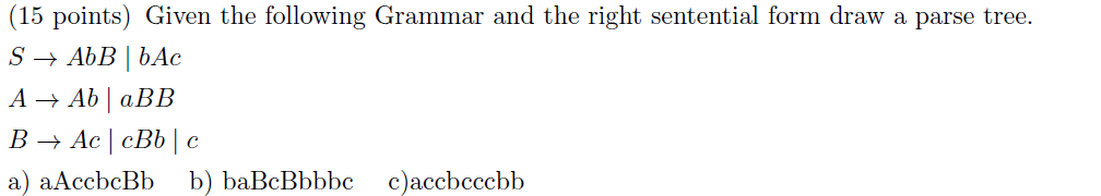Solved (15 points) Given the following Grammar and the right | Chegg.com
