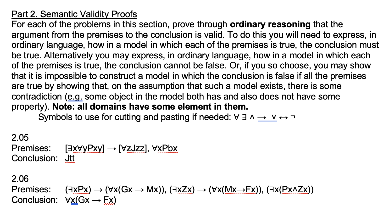 Solved Part 2. Semantic Validity Proofs For each of the | Chegg.com