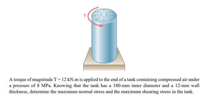 Solved A torque of magnitude T=12kN⋅m is applied to the end | Chegg.com