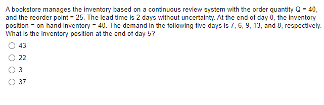 Solved A bookstore manages the inventory based on a | Chegg.com