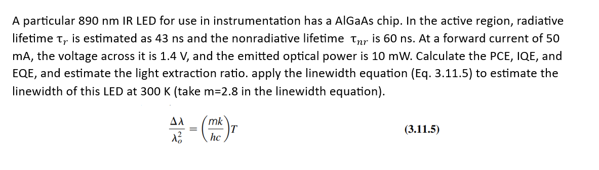 Solved A particular 890 nm IR LED for use in instrumentation | Chegg.com