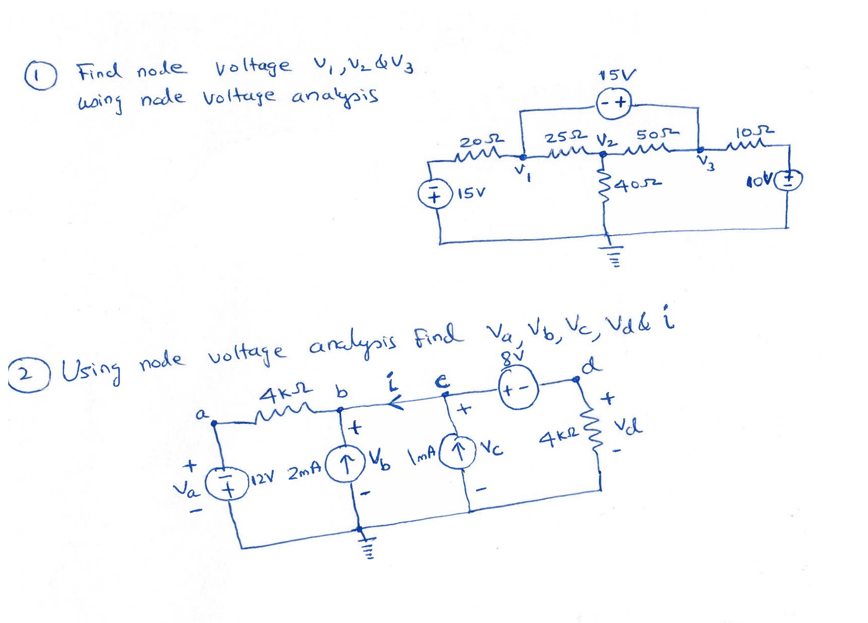 Solved (1) Find node voltage v1,v2&v. using node voltage | Chegg.com Solved (1) Find node voltage v1,v2&v. using node voltage | Chegg.com