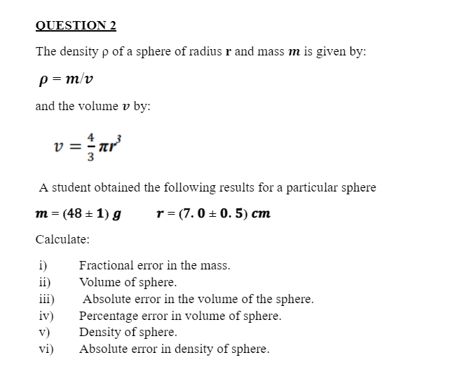 Solved The density ρ of a sphere of radius r and mass m is | Chegg.com