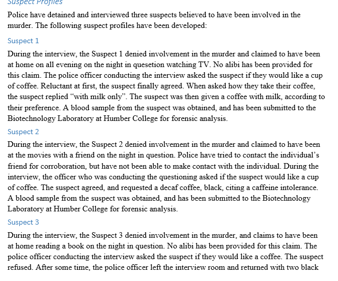 Solved Suspect 3 During the interview, the Suspect 3 denied | Chegg.com