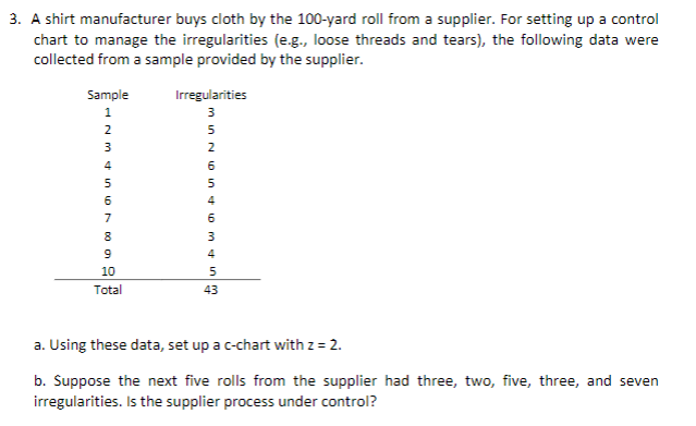 Solved 3. A shirt manufacturer buys cloth by the 100-yard | Chegg.com