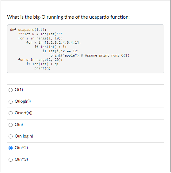 Solved What is the big-O running time of the ucapardo | Chegg.com