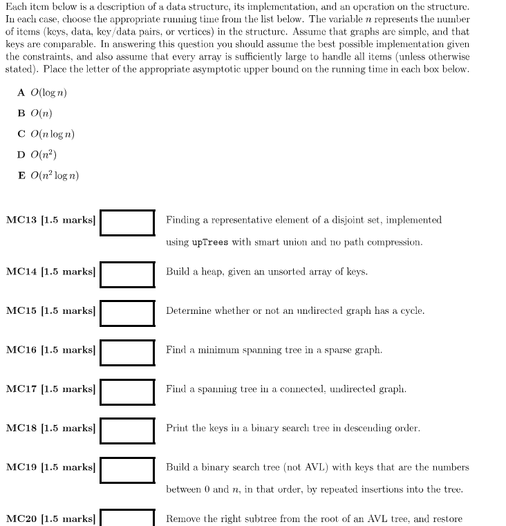 Each item below is a description of a data structure, | Chegg.com