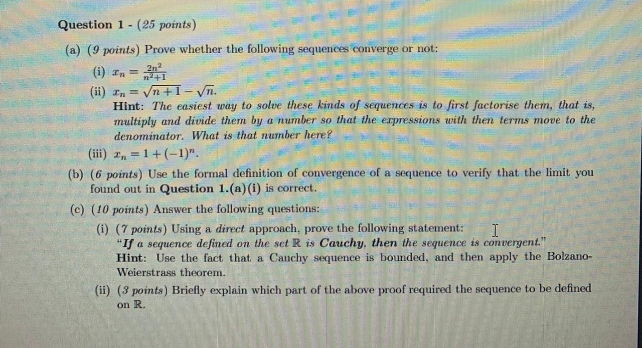 Solved (a) (9 points) Prove whether the following sequences | Chegg.com