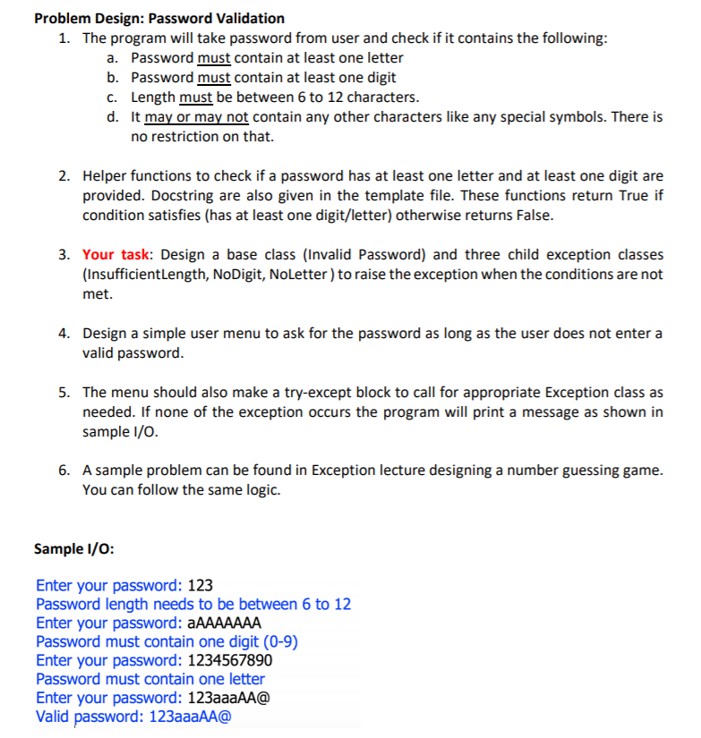 Solved Problem Design Password Validation 1 The Program Chegg