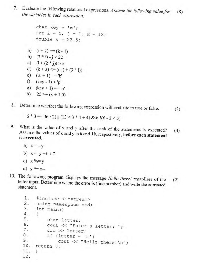 Solved 7. Evaluate the following relational expressions. | Chegg.com