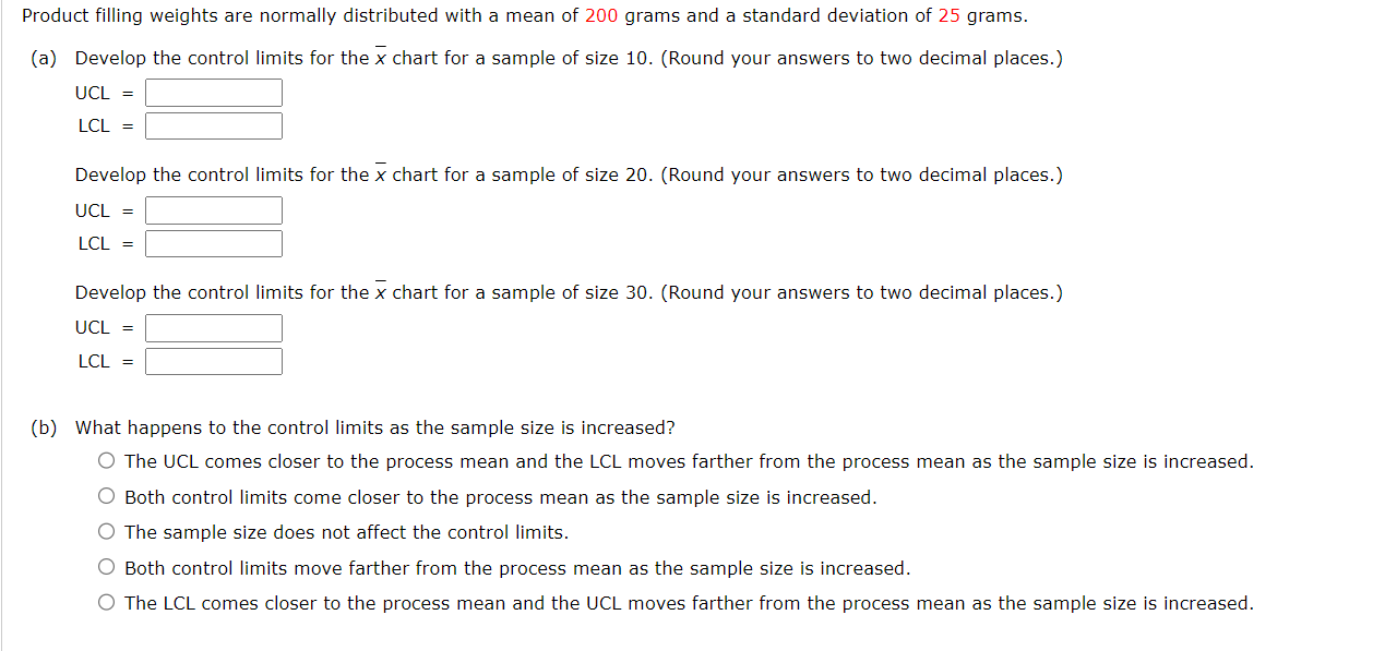 Solved What happens to the control limits as the sample size | Chegg.com
