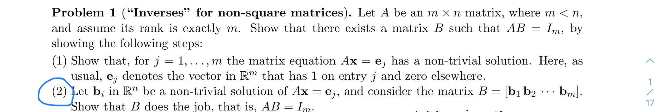 Solved Problem 1 ("Inverses" for non-square matrices). Let A | Chegg.com