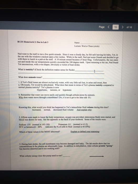 Solved Page 15 of 16 BI 231 Homework 2: Due in Lab 3 Name | Chegg.com