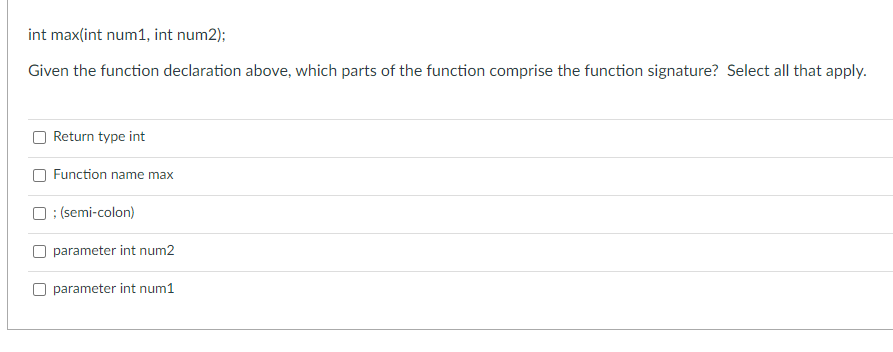 Solved int max(int num1, int num2); Given the function | Chegg.com Solved int max(int num1, int num2); Given the function | Chegg.com