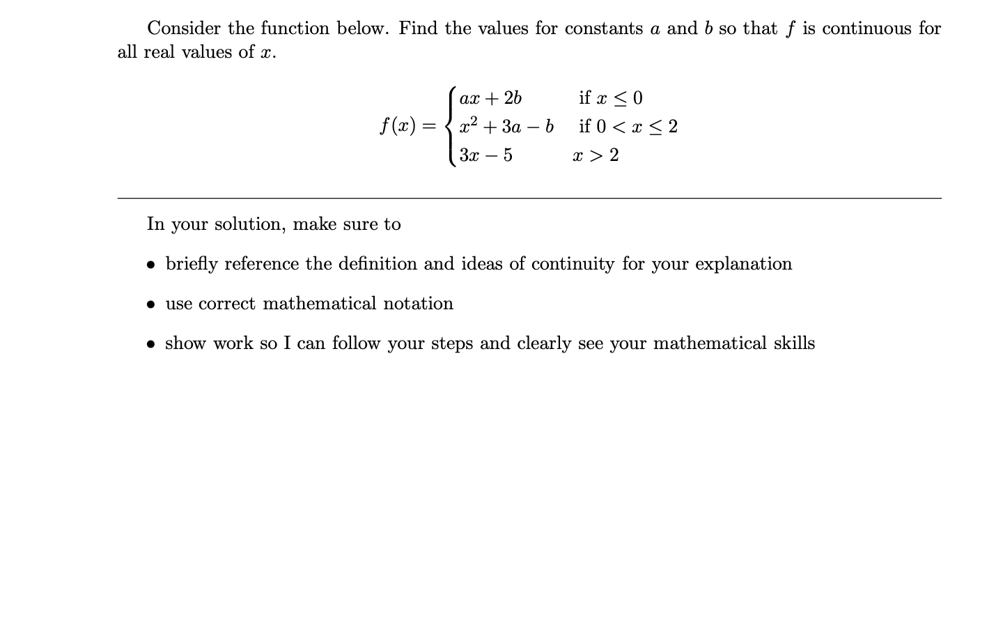 Solved Consider the function below. Find the values for | Chegg.com