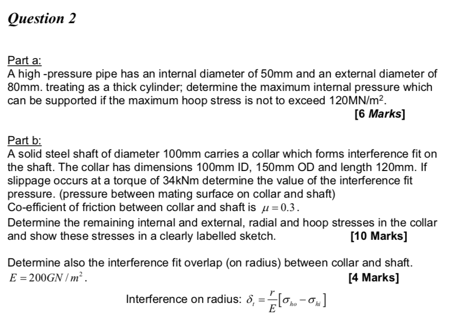 Solved Question 2 Part a: A high-pressure pipe has an | Chegg.com