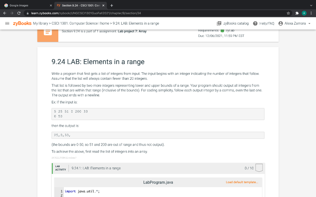Solved G Google Images zy Section 9.24 - CSCI 1301: Com x + | Chegg.com