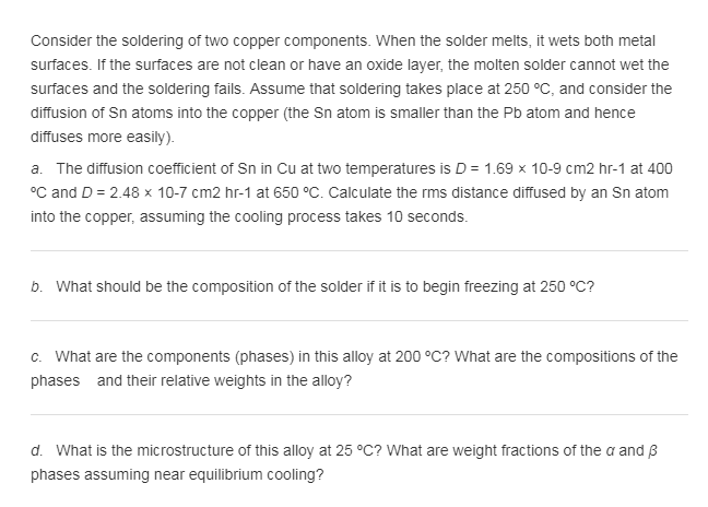 Consider the soldering of two copper components. When | Chegg.com