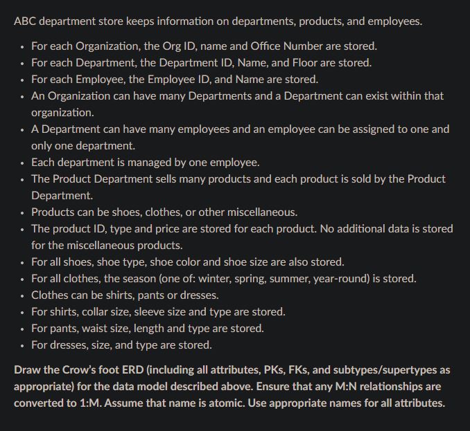 Solved ABC department store keeps information on | Chegg.com