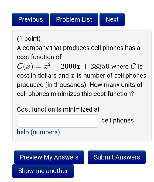 Solved Previous Problem ListNext (1 point) You are | Chegg.com