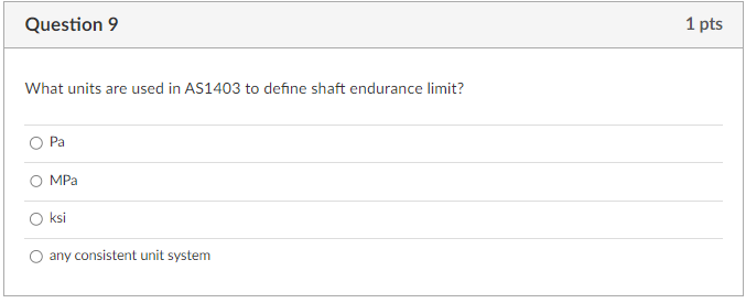 Solved What units are used in AS1403 to define shaft | Chegg.com