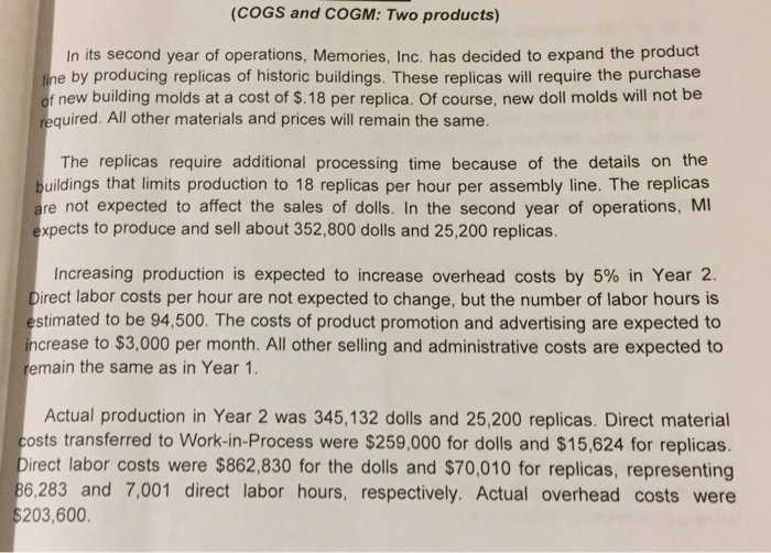 Solved (COGS and COGM: Two products) In its second year of | Chegg.com