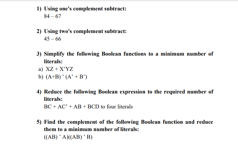 Solved Course : Digital logic I Que.1 , Que.2 : Number | Chegg.com