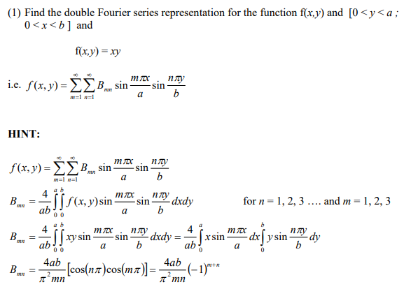 Solved (1) Find the double Fourier series representation for | Chegg.com