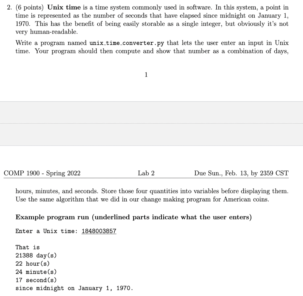 Solved 2. (6 points) Unix time is a time system commonly | Chegg.com