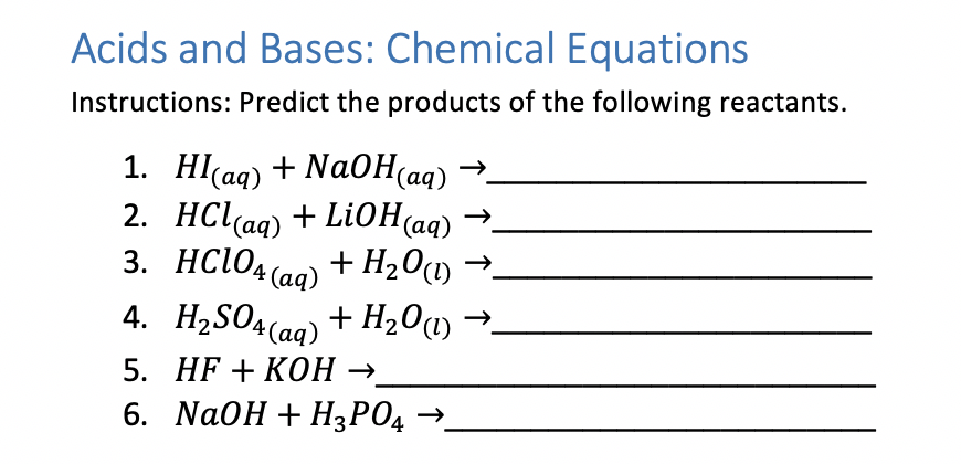 Solved Acids and Bases: Chemical Equations Instructions: | Chegg.com