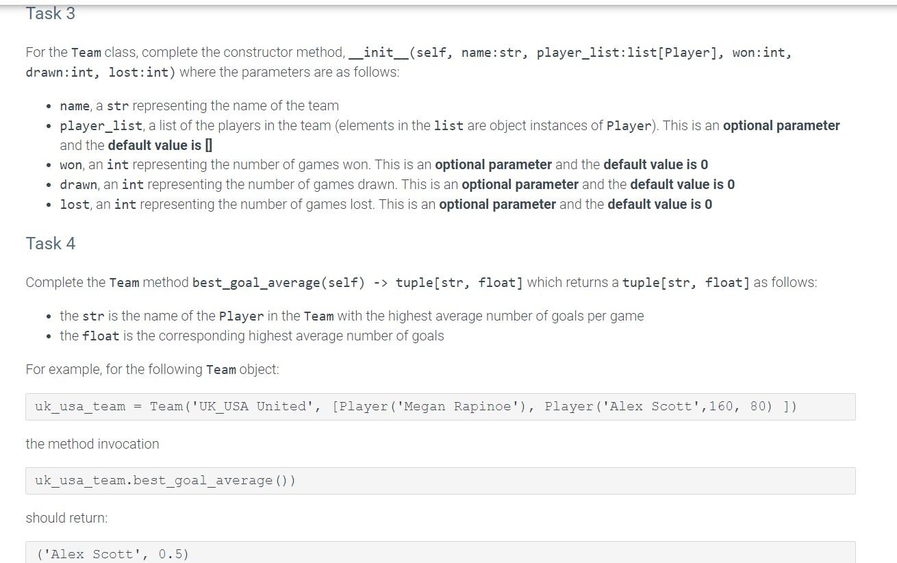 Solved For the Player class, complete the constructor | Chegg.com