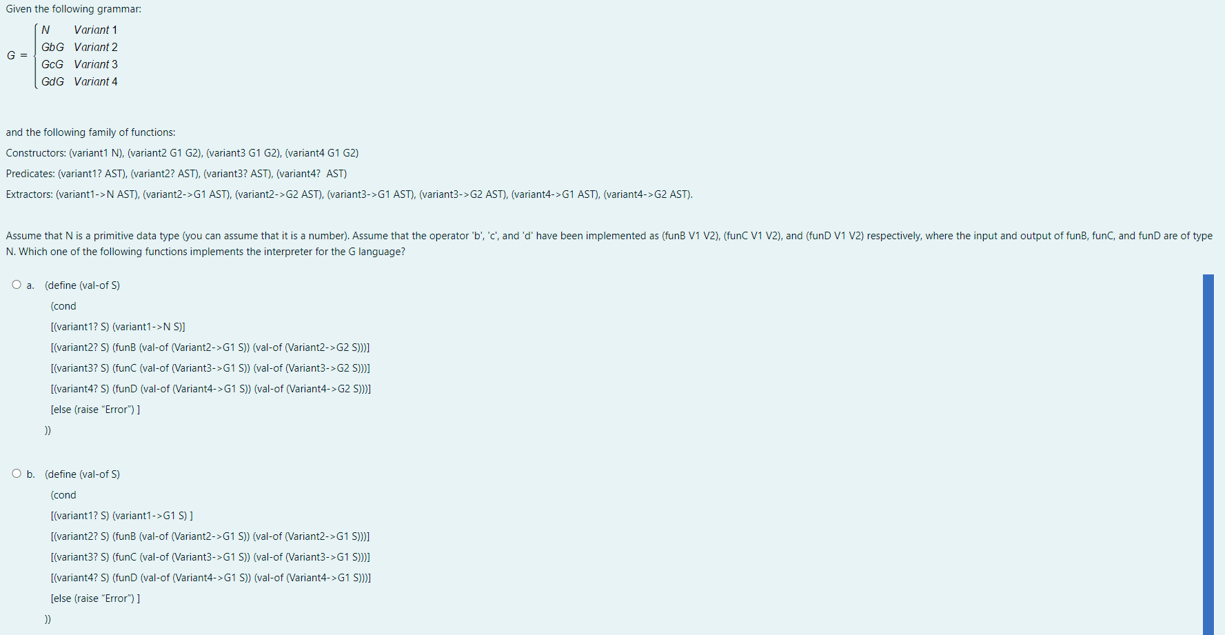 Solved Given the following grammar: G=⎩⎨⎧NGbGGcGGdG Variant | Chegg.com