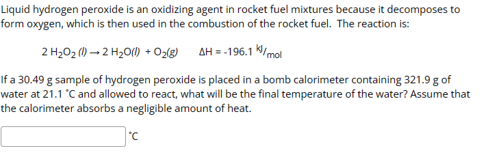 Solved Liquid hydrogen peroxide is an oxidizing agent in | Chegg.com