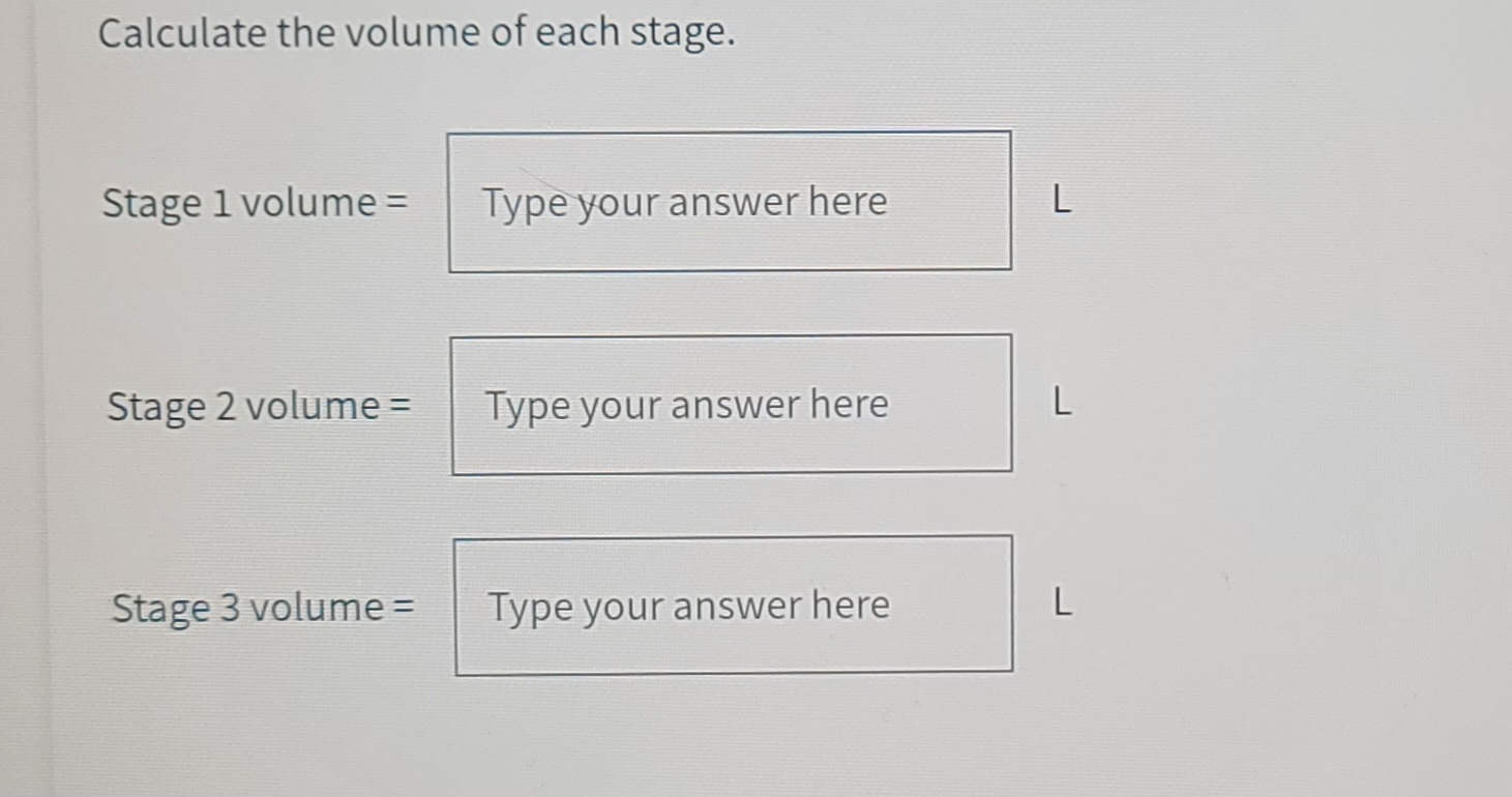 Solved Calculate the volume of each stage. Stage 1 volume = | Chegg.com