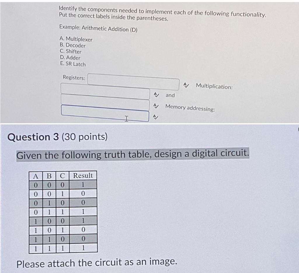 Solved Identify the components needed to implement each of | Chegg.com