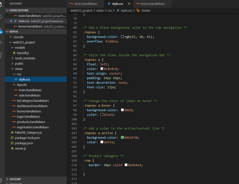 Solved EXPLORER we main.handlebars # style.css x | Chegg.com