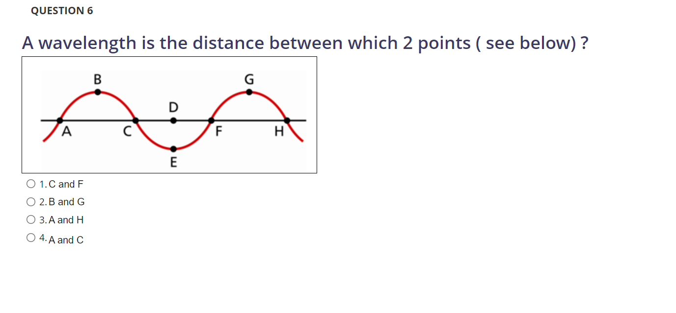 QUESTION 6 A wavelength is the distance between which | Chegg.com