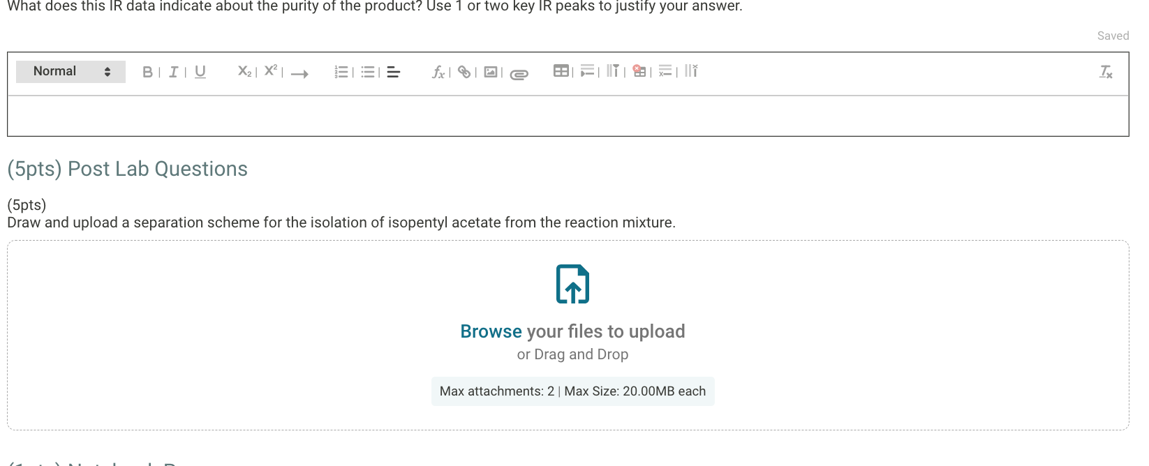 Solved IR Spectrum for Product Obtained (2pts) Upload your | Chegg.com