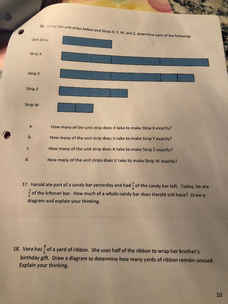 Solved 16. Using the unit strips below and Strips X, Y, W, | Chegg.com