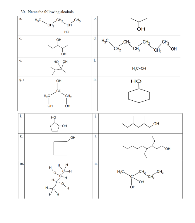 Solved 30. Name the following alcohols. | Chegg.com