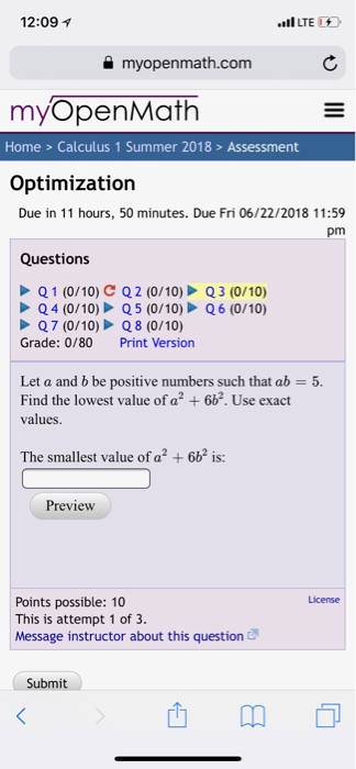 Solved 12:09 a myopenmath.com myOpenMath Home Calculus 1 | Chegg.com