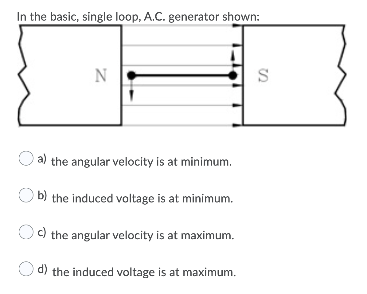 Solved In the basic, single loop, A.C. generator shown: N S | Chegg.com