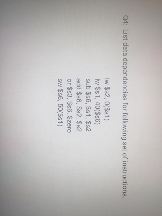 Solved Q4: List data dependencies for following set of | Chegg.com