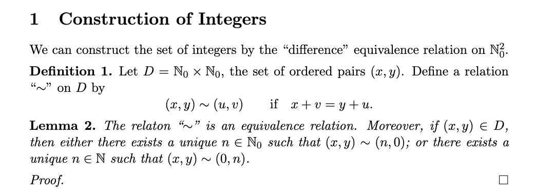 Solved 1 Construction of Integers We can construct the set | Chegg.com