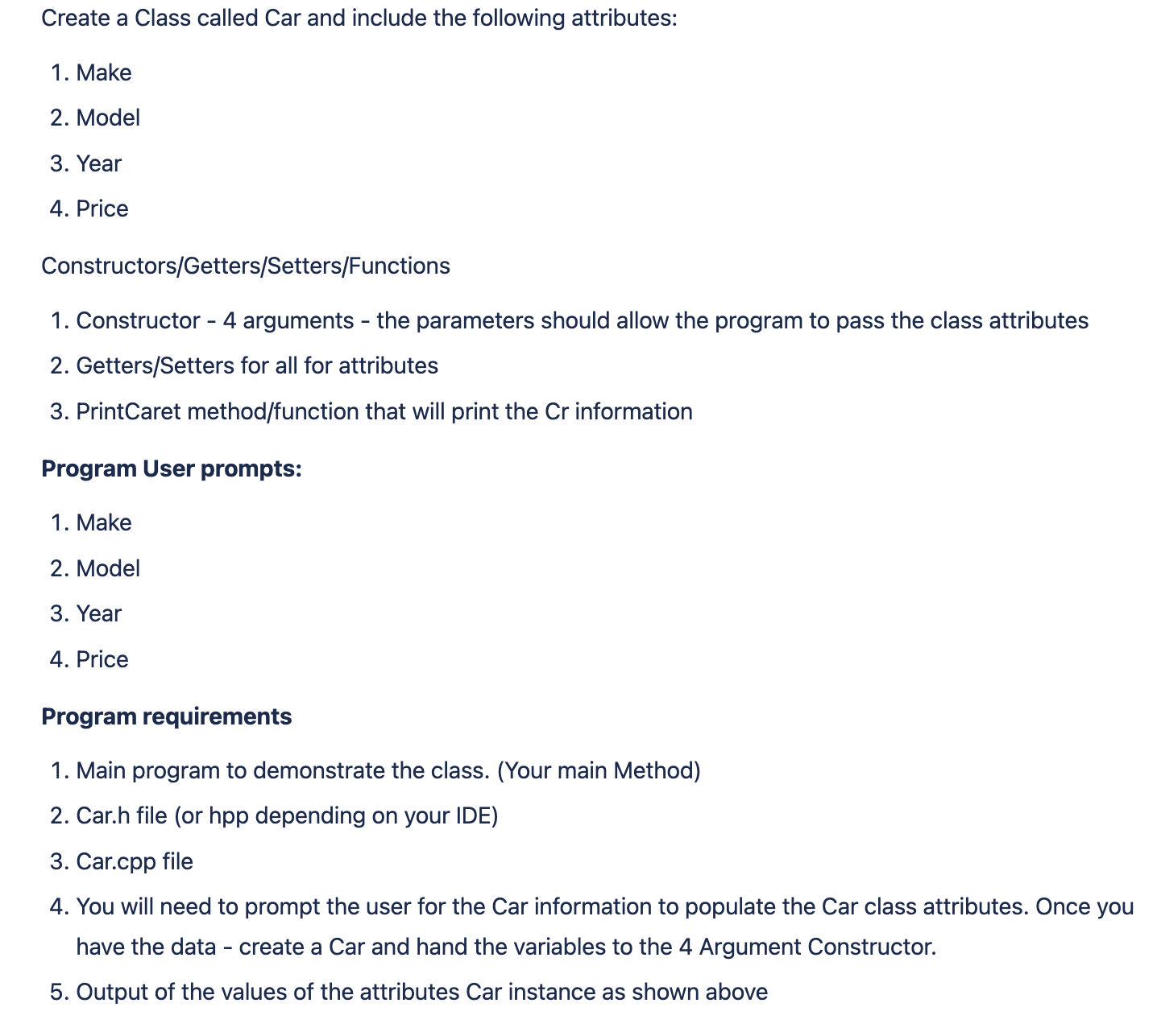 Solved Create a Class called Car and include the following | Chegg.com